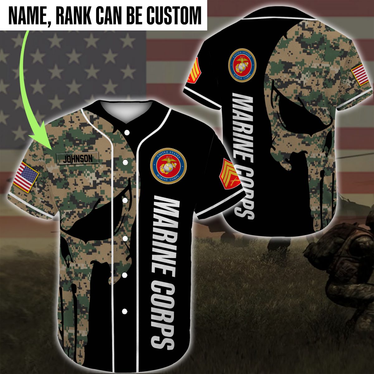 Custom Name Baseball Jersey United States Marine Corps All Over Printed ...