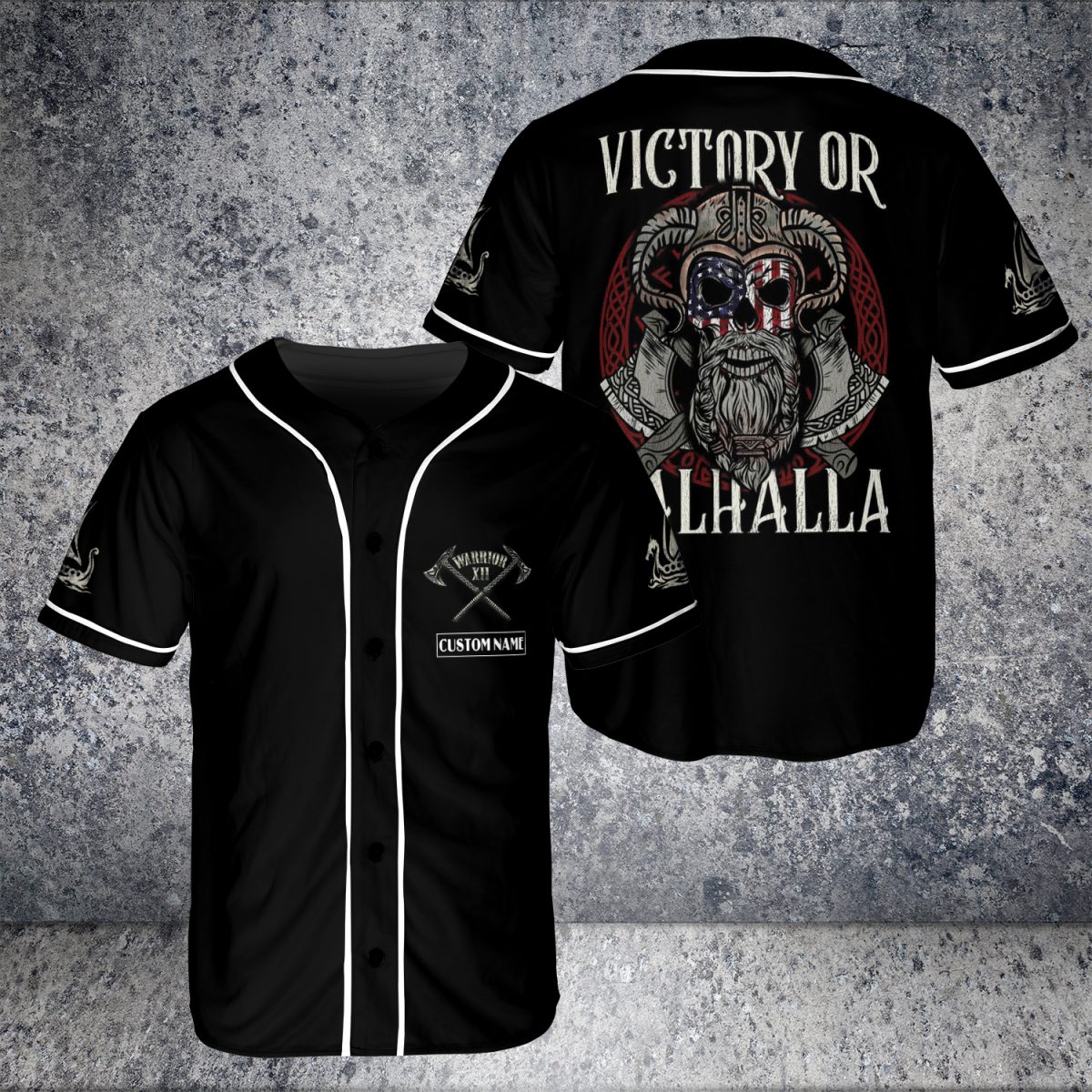 Custom Name Skull AMERICAN Viking Victory Or Valhalla USA Flag BaseBall ...