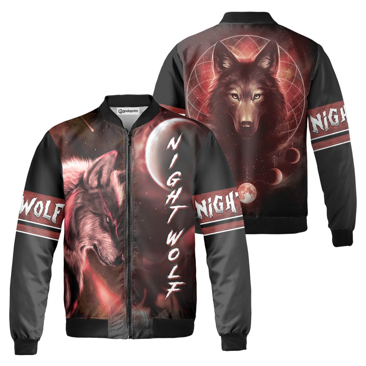 Bloody Full Moon Magic Staring Night Wolf Howling Wolf Fleece Bomber ...
