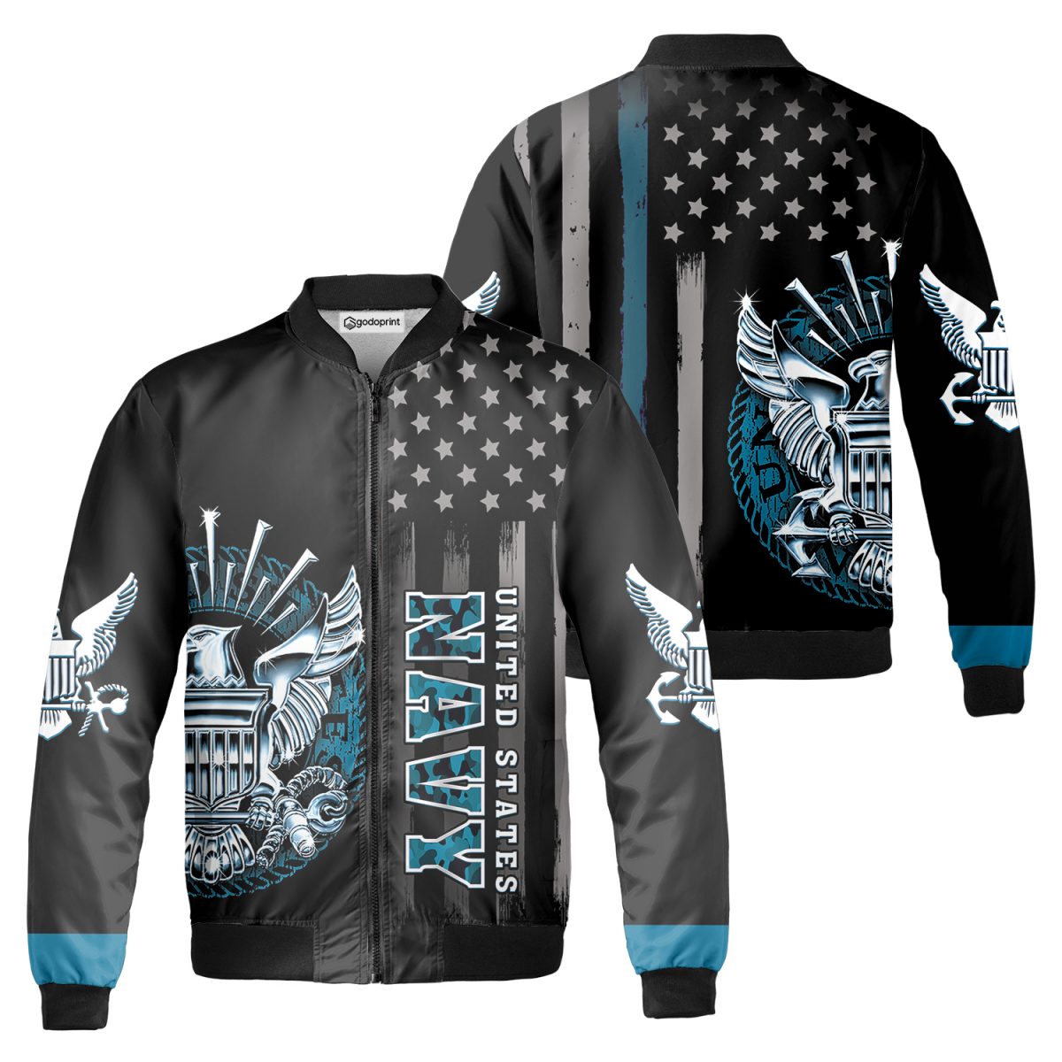 America Flag U.S Navy Veteran Fleece Bomber Jacket AOP Zip-up, Proud ...